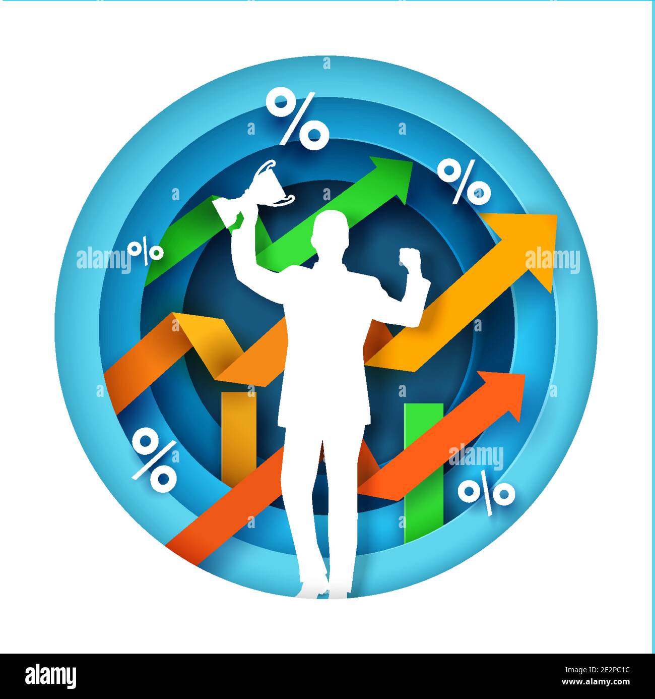 Paper cut craft style successful businessman silhouette holding trophy ...