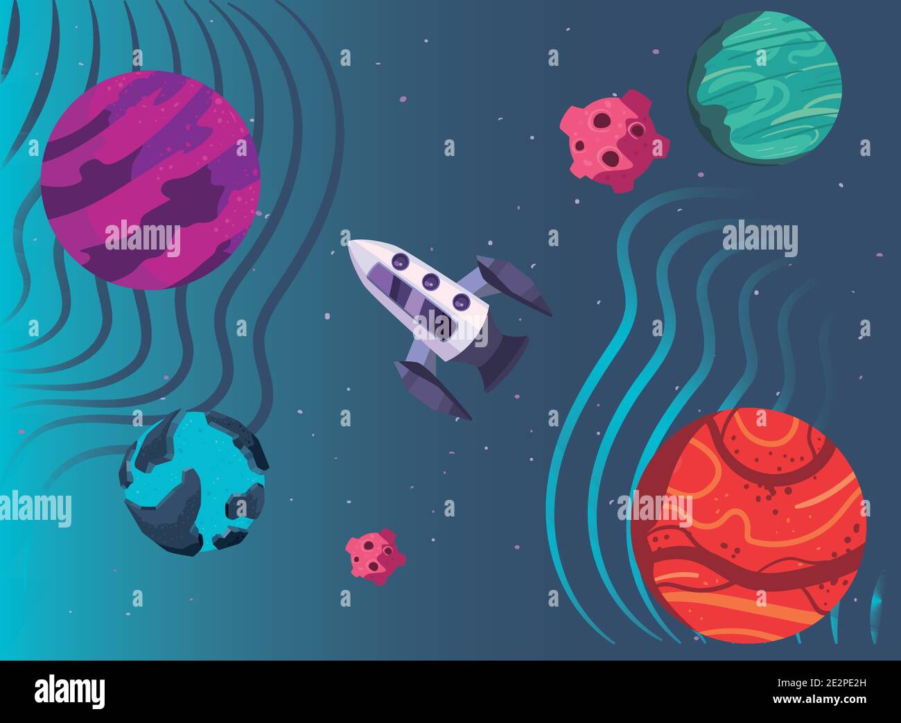 Space rocket and planets of universe cosmos and futuristic theme Vector ...