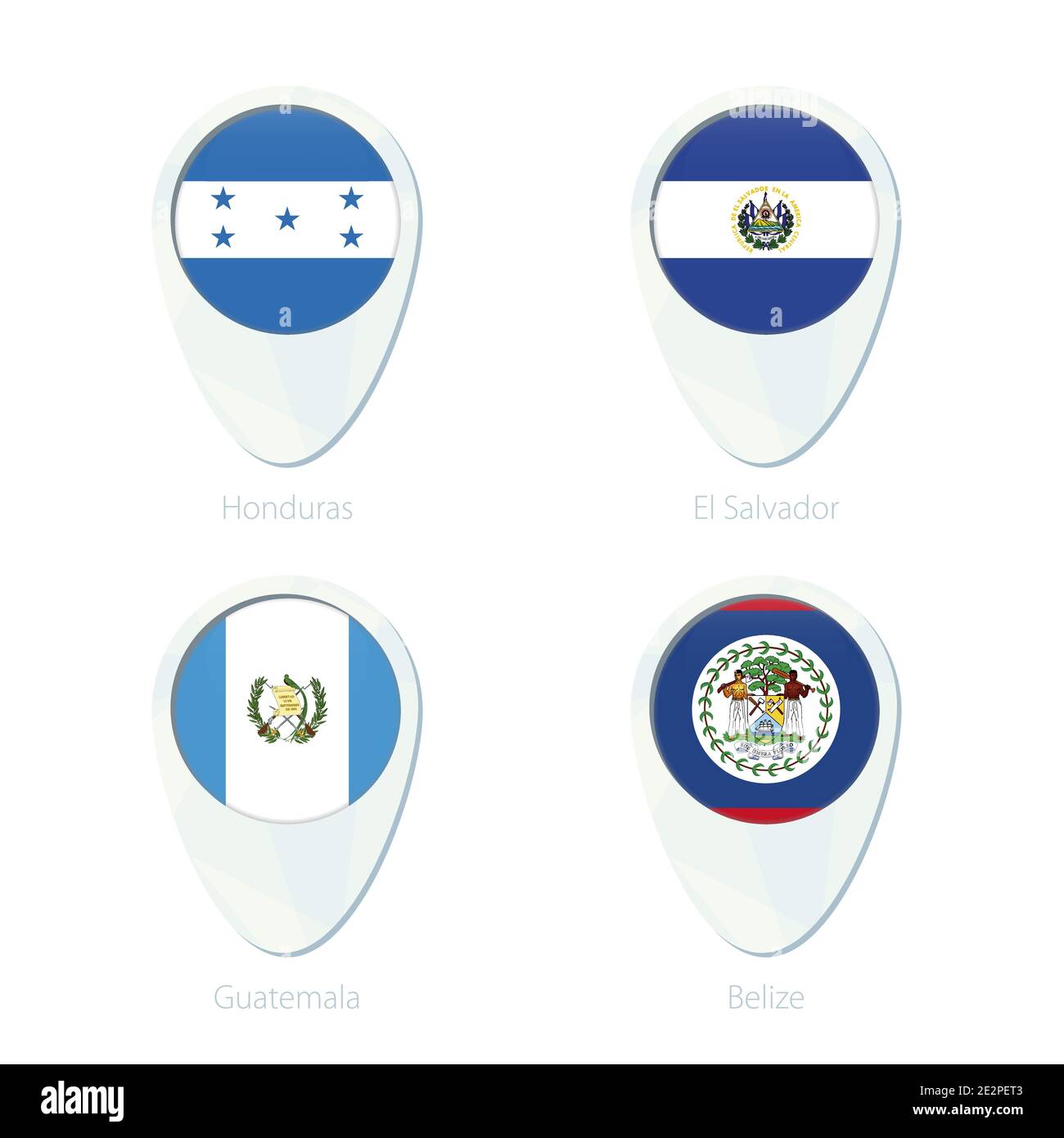 Honduras, El Salvador, Guatemala, Belize flag location map pin icon ...