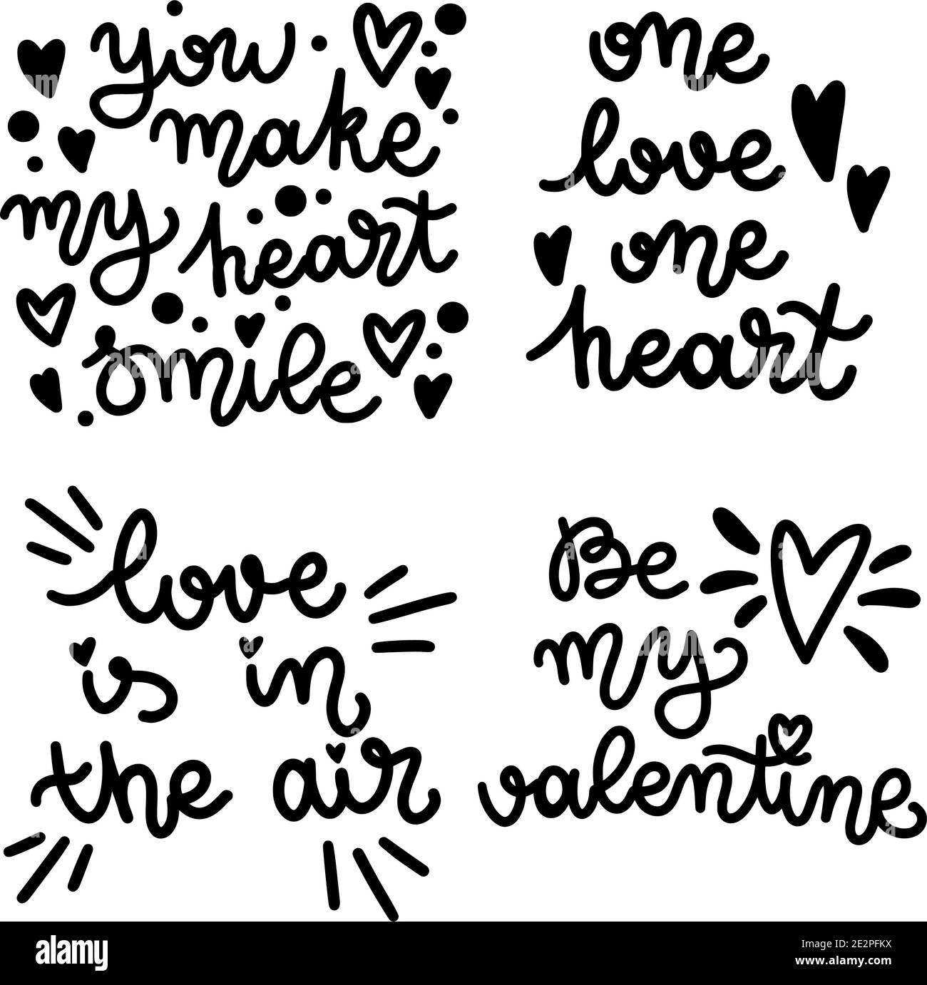 Vector set of lettering about love. Valentines Day. Black and white ...