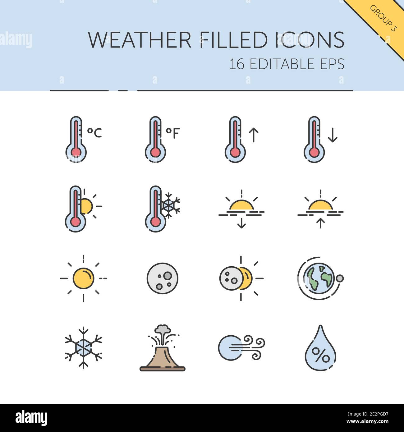 Weather and meteorology. Temperature, humidity and natural phenomenon ...