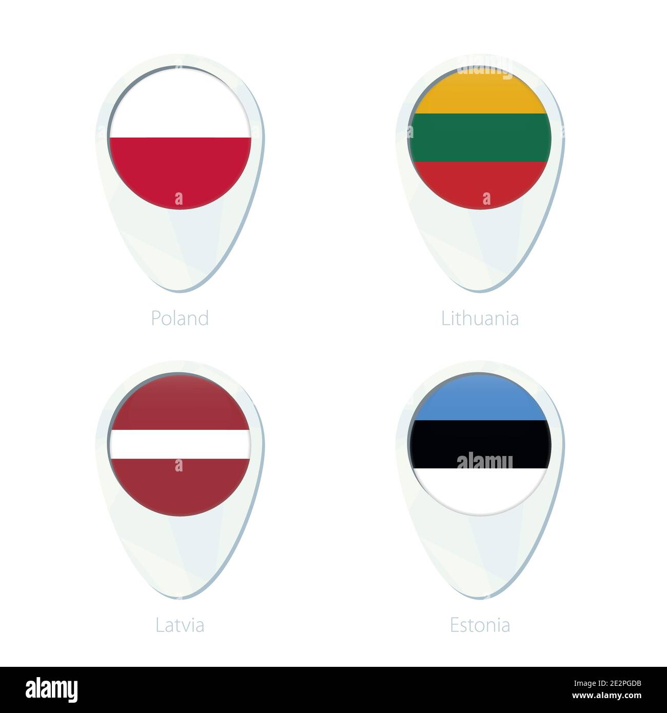 Poland, Lithuania, Latvia, Estonia flag location map pin icon. Poland ...