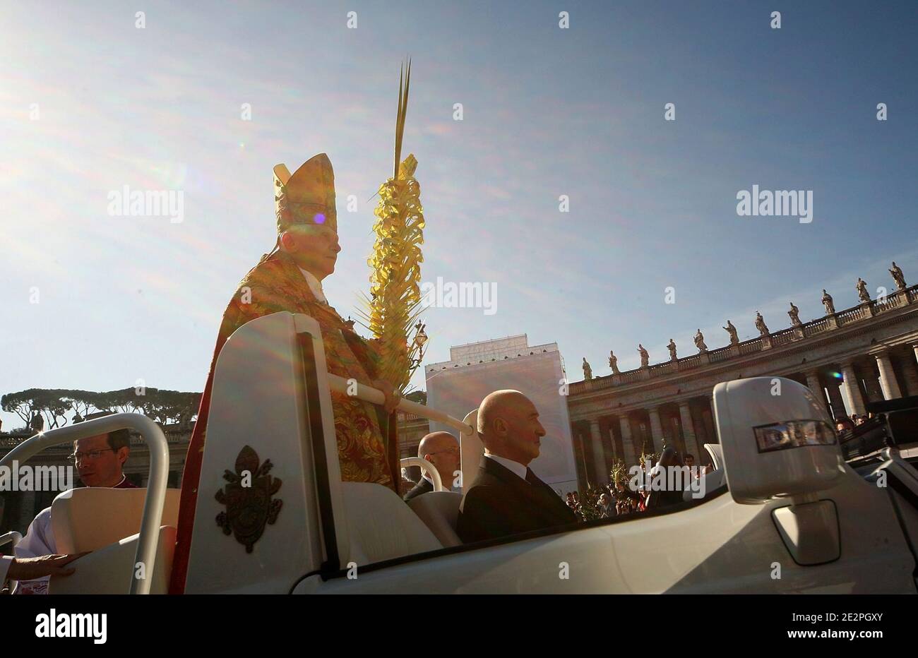 Pope Benedict XVI arrives to lead the Palm Sunday mass in Saint Peter's Square at the Vatican ...