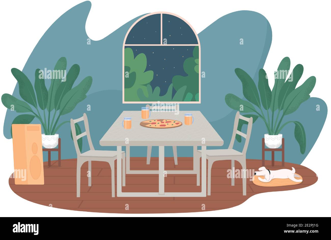 Home interior with pizza on table 2D vector web banner, poster Stock ...