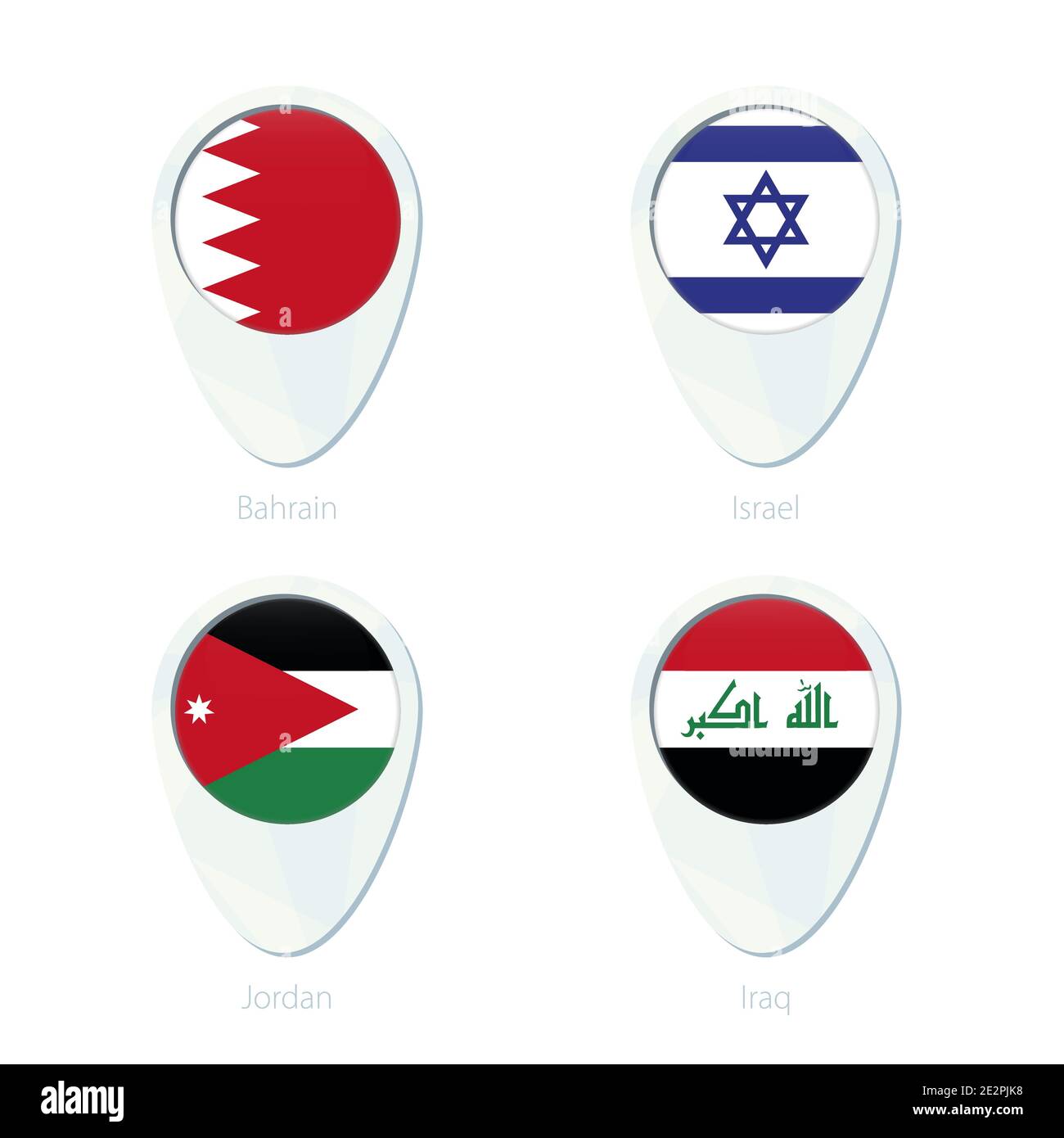 Bahrain, Israel, Jordan, Iraq flag location map pin icon. Bahrain Flag ...