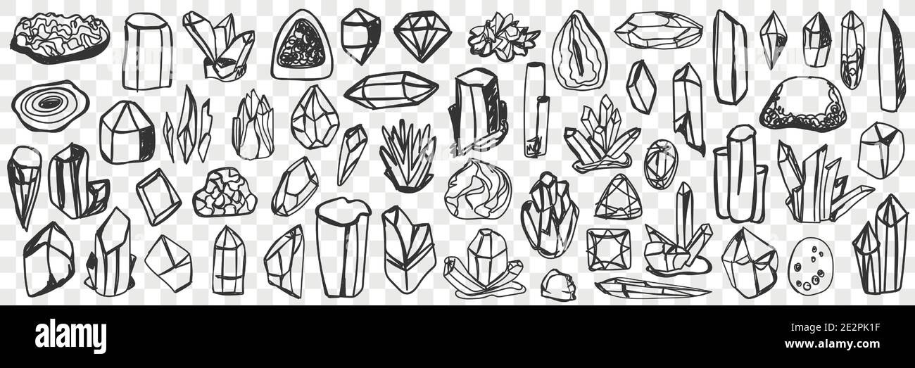 Various natural crystals doodle set. Collection of hand drawn crystals ...