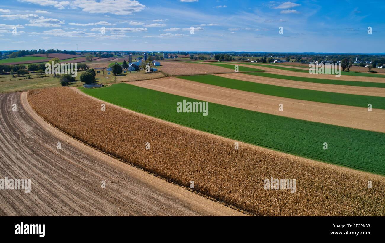 Aerial View of Multiple Farms and Train Tracks going Thru Them on a ...