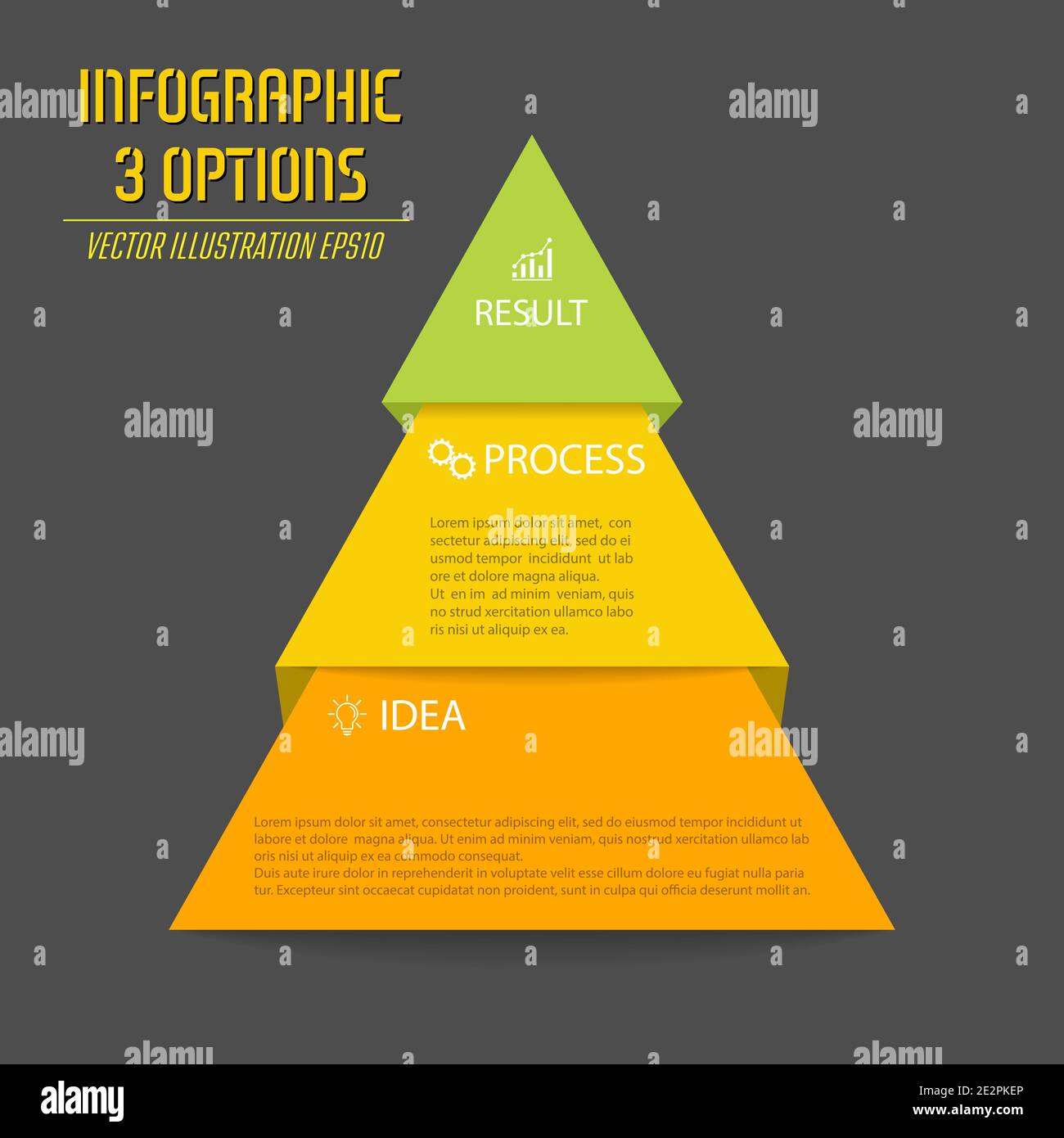 Infographic pyramid. The triangle diagram is divided into 3 parts ...