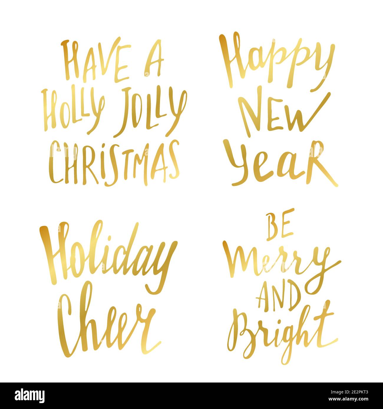 Christmas hand drawn lettering set, phrase. Gold Handwritten ...
