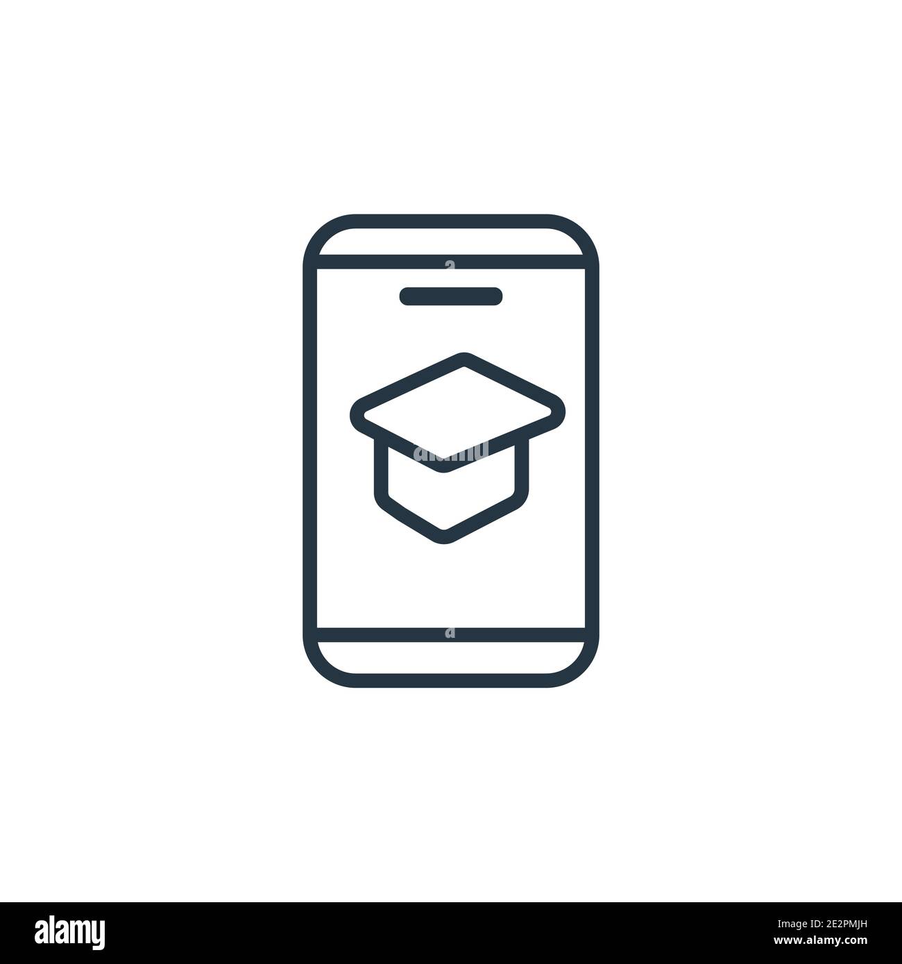 Mobile learning outline vector icon. Thin line black mobile learning ...