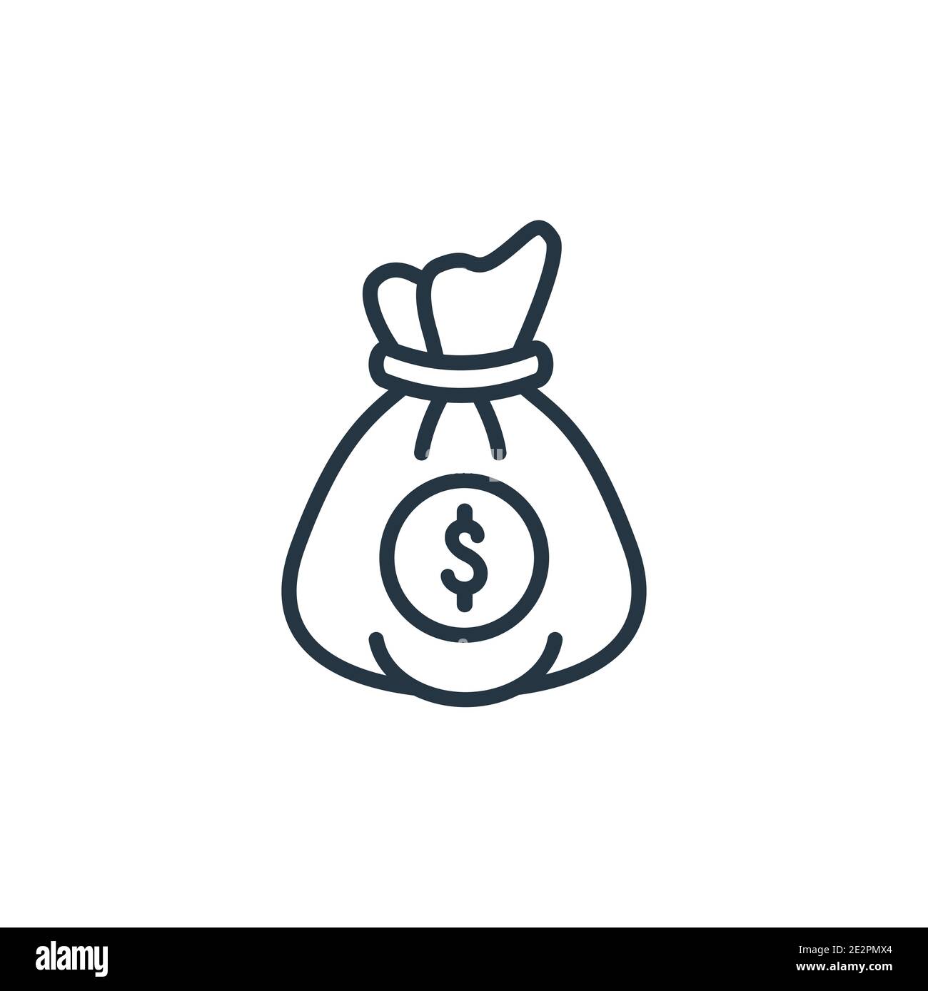 Bag of money with dollar sign outline vector icon. Thin line black bag ...