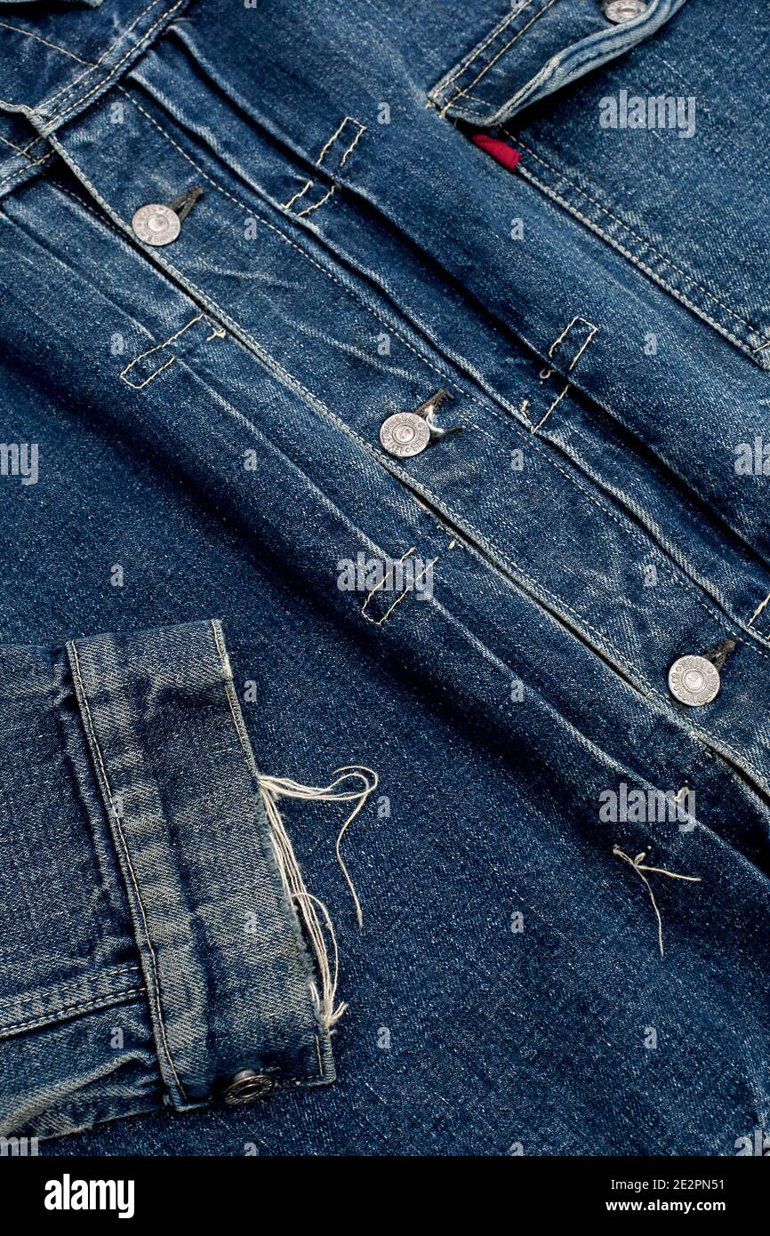 Levi’s Strauss & Co Denim jacket cuff close up Stock Photo - Alamy