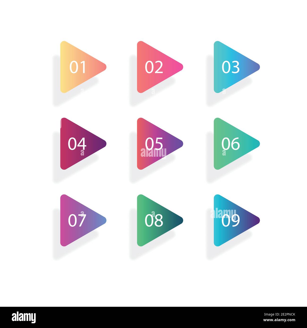Number Bullet Points Flat Triangles set on white background. Colorful ...