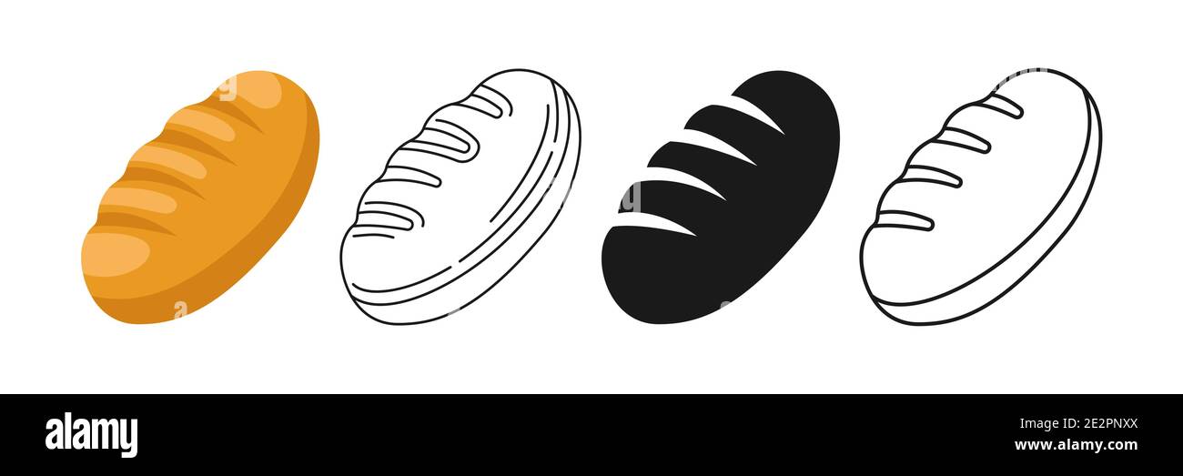 Loaf of bread, line and glyph, cartoon icon set. Hand drawn fresh ...