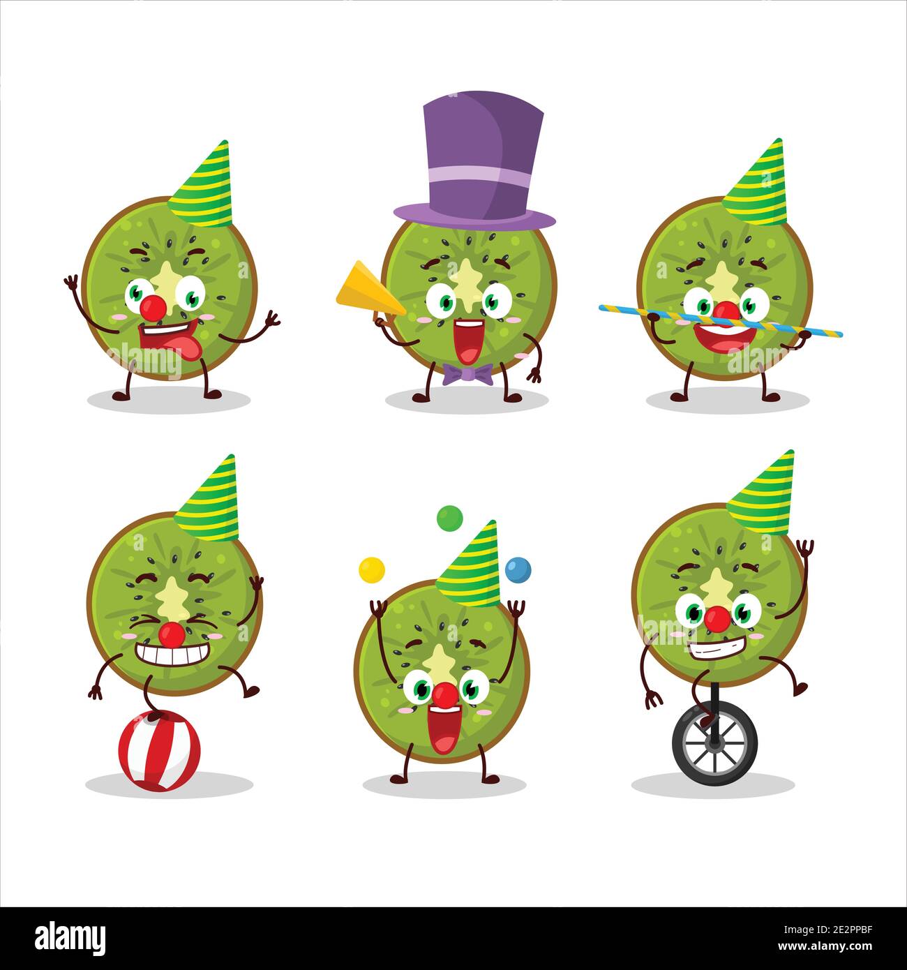 Cartoon character of slice of kiwi with various circus shows. Vector ...