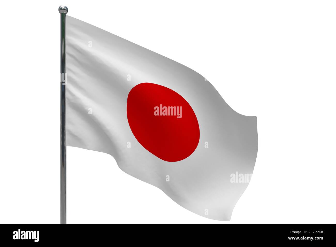 Japan flag on pole. Metal flagpole. National flag of Japan 3D ...