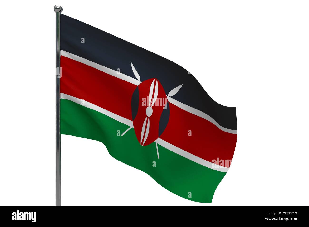 Kenya flag on pole. Metal flagpole. National flag of Kenya 3D ...