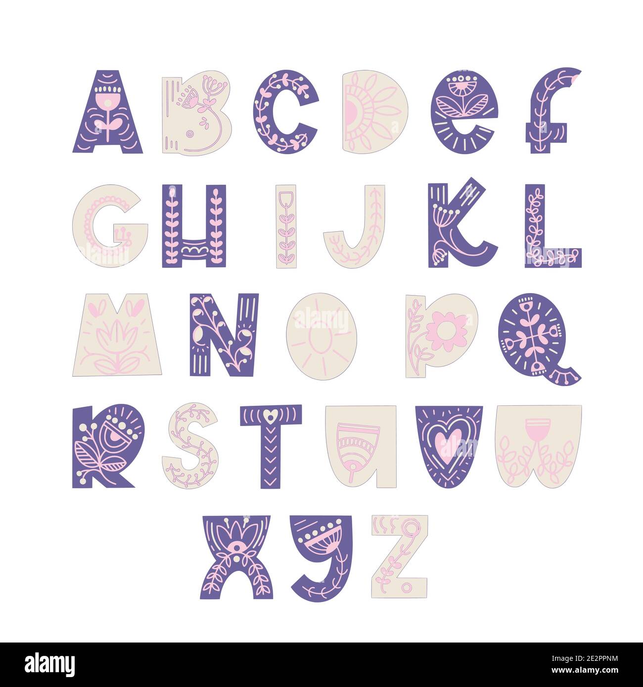 Hand drawn latin alphabet in scandinavian style. Folk art font with ...