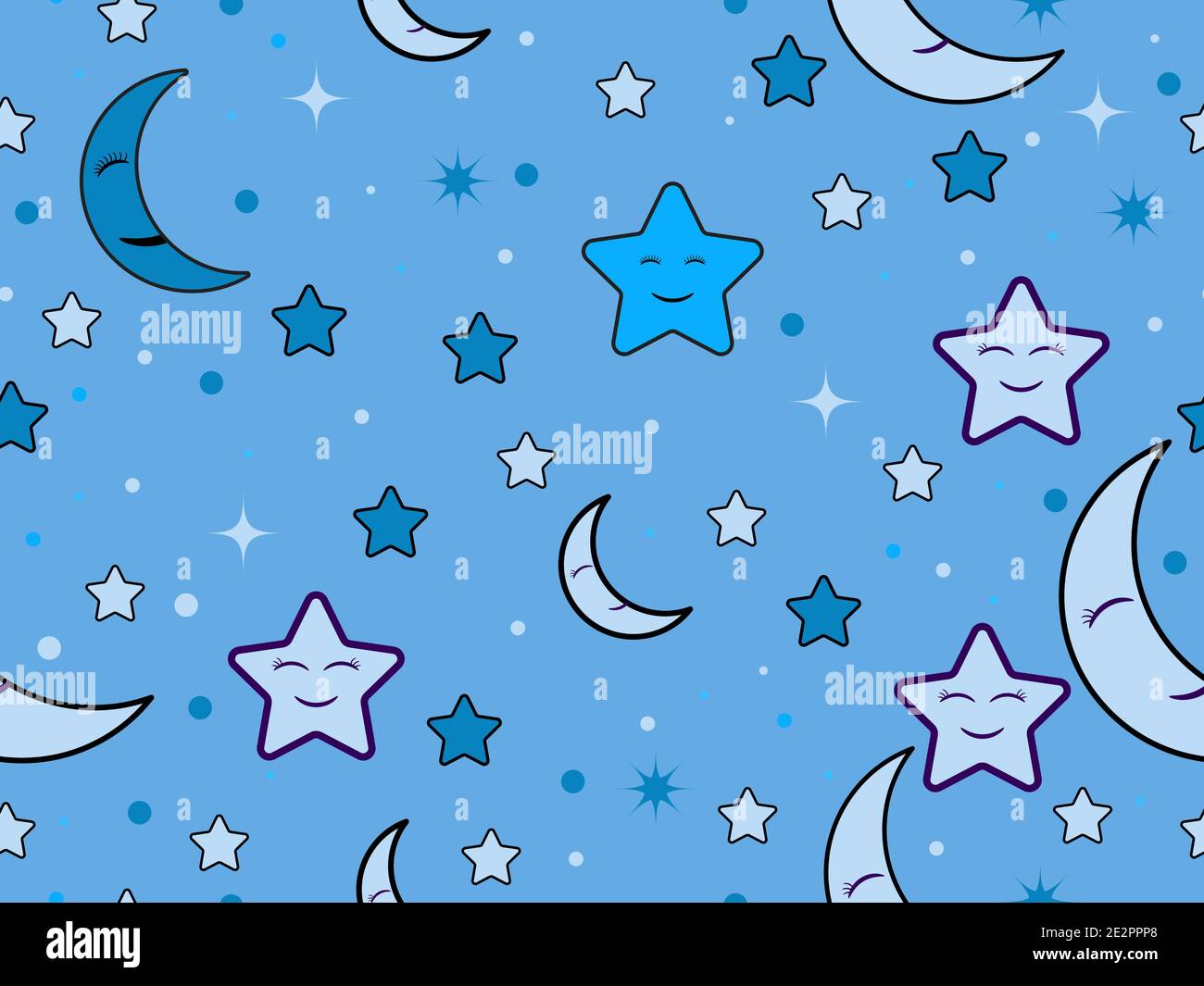 Good night. Sleeping crescent and stars seamless pattern. Night sky ...