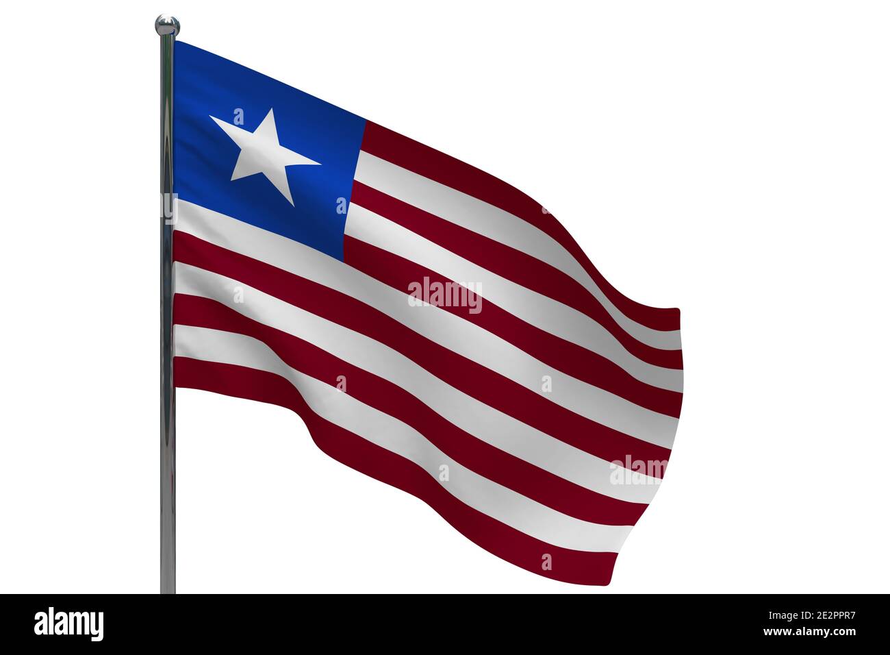 Liberia flag on pole. Metal flagpole. National flag of Liberia 3D ...