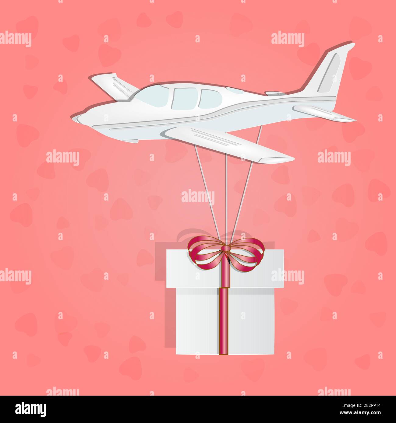Small airplane with gift box on pink background.Paper cut design. Love ...
