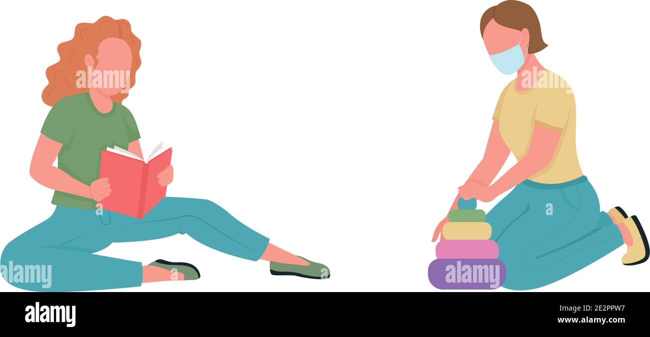 Kindergarten teachers flat color vector faceless characters set Stock ...