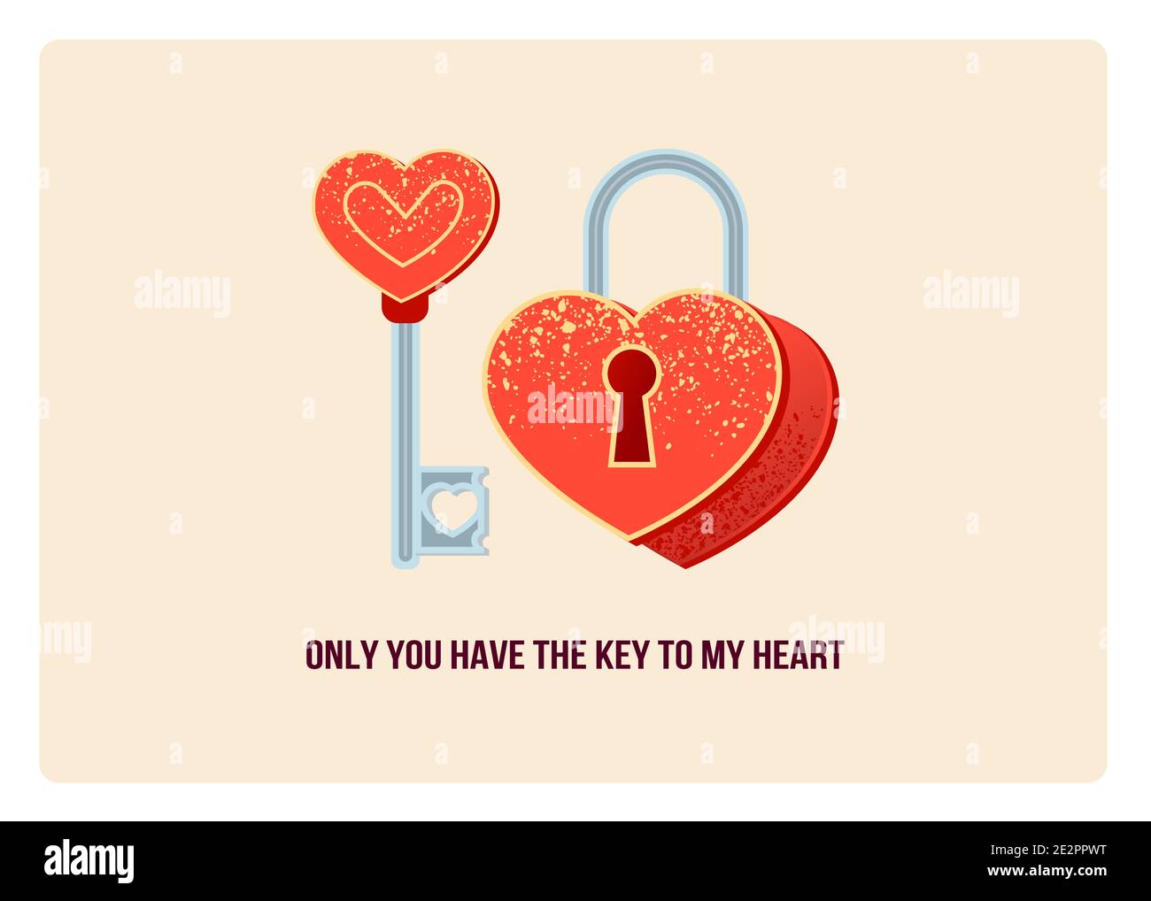 Valentines Day coloring cartoon lock and key with heart shape. Love ...