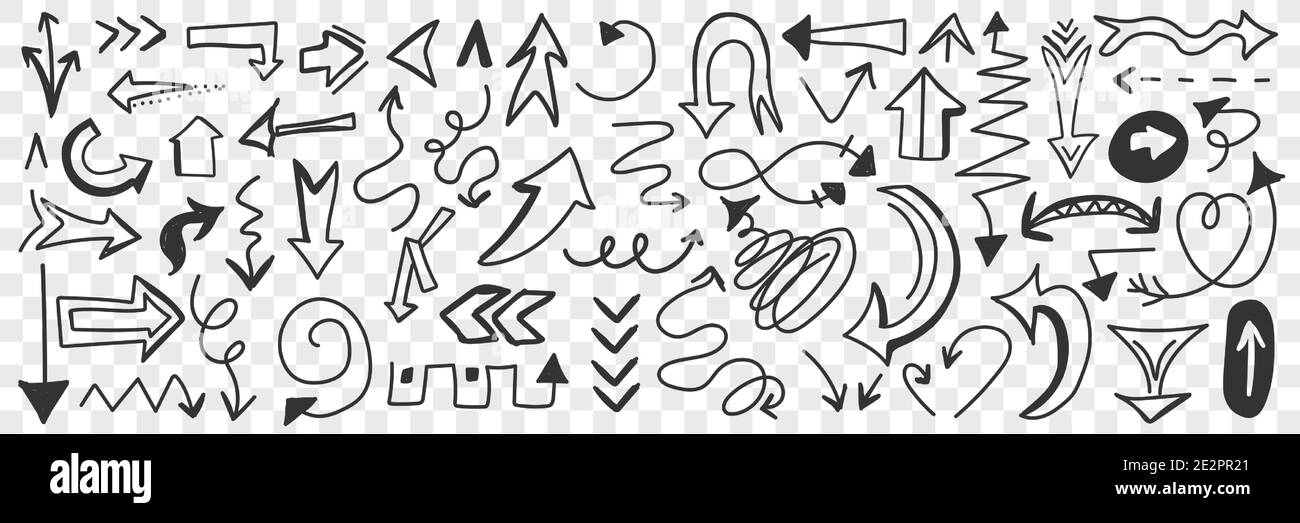 Various arrows and indicators doodle set. Collection of hand drawn ...