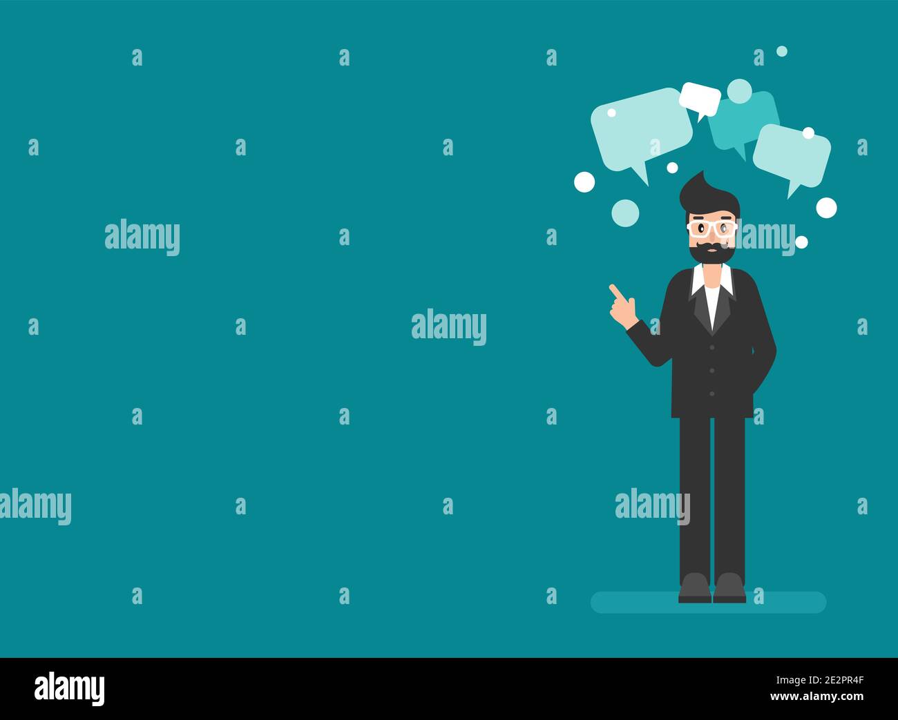 businessman with speech bubbles. idea, help, message, give advice. flat ...
