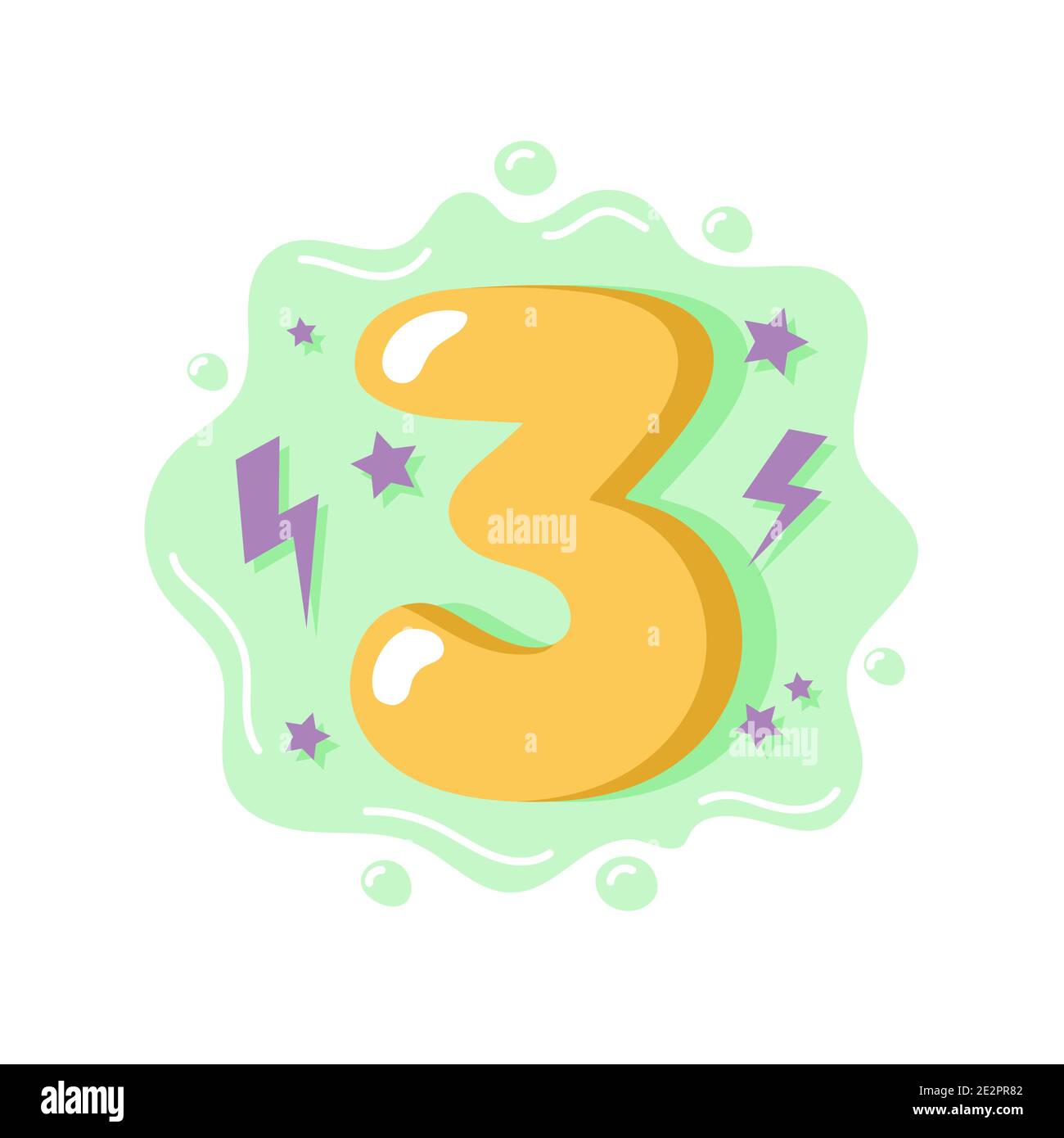Cartoon number three for kids, birthday card template. Vector ...