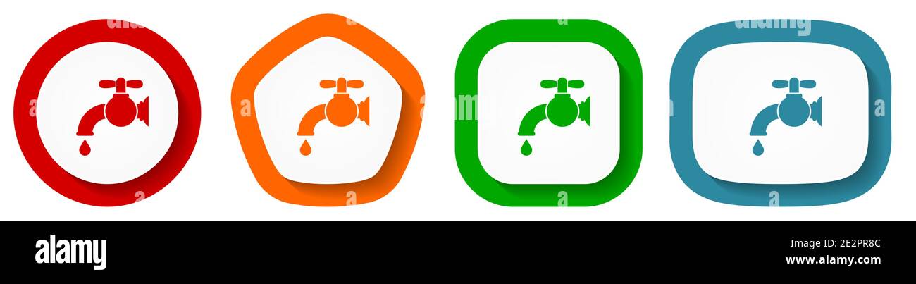 Water faucet, old tap vector icon set, flat design buttons on white ...