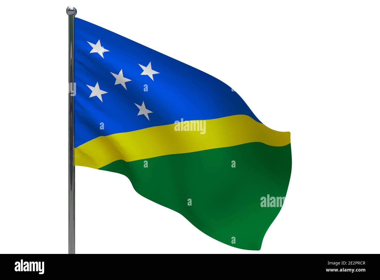 Solomon Islands flag on pole. Metal flagpole. National flag of Solomon ...