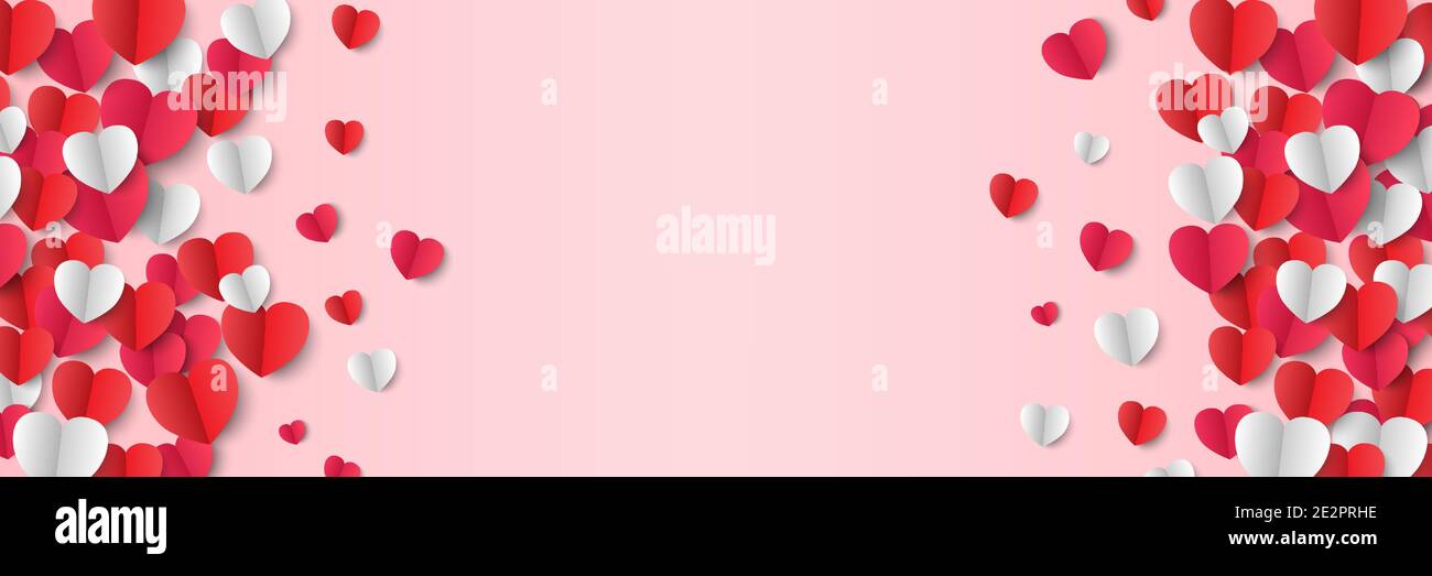 Valentine's Day background, paper hearts on pink background, vector ...