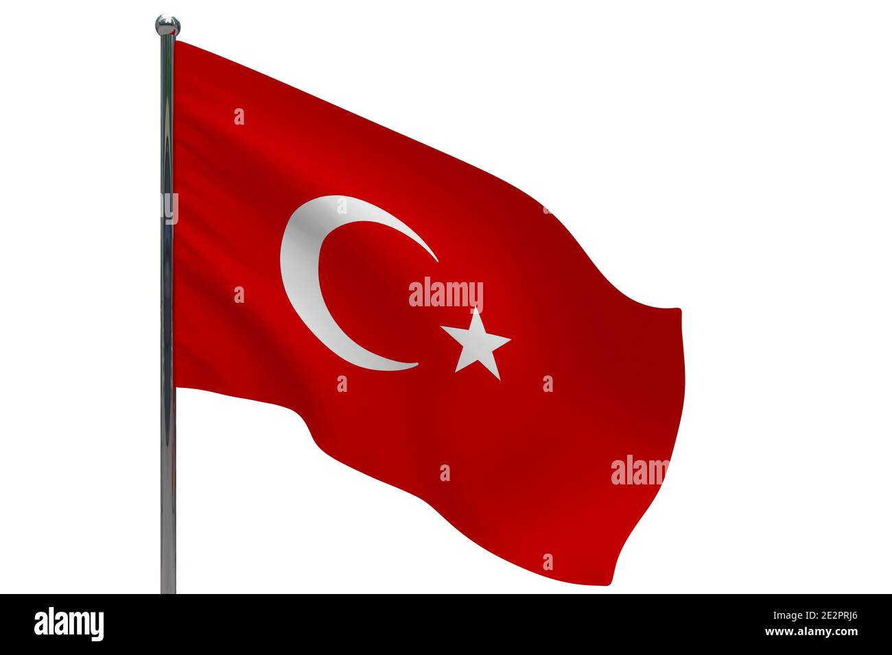 Turkey flag on pole. Metal flagpole. National flag of Turkey 3D ...