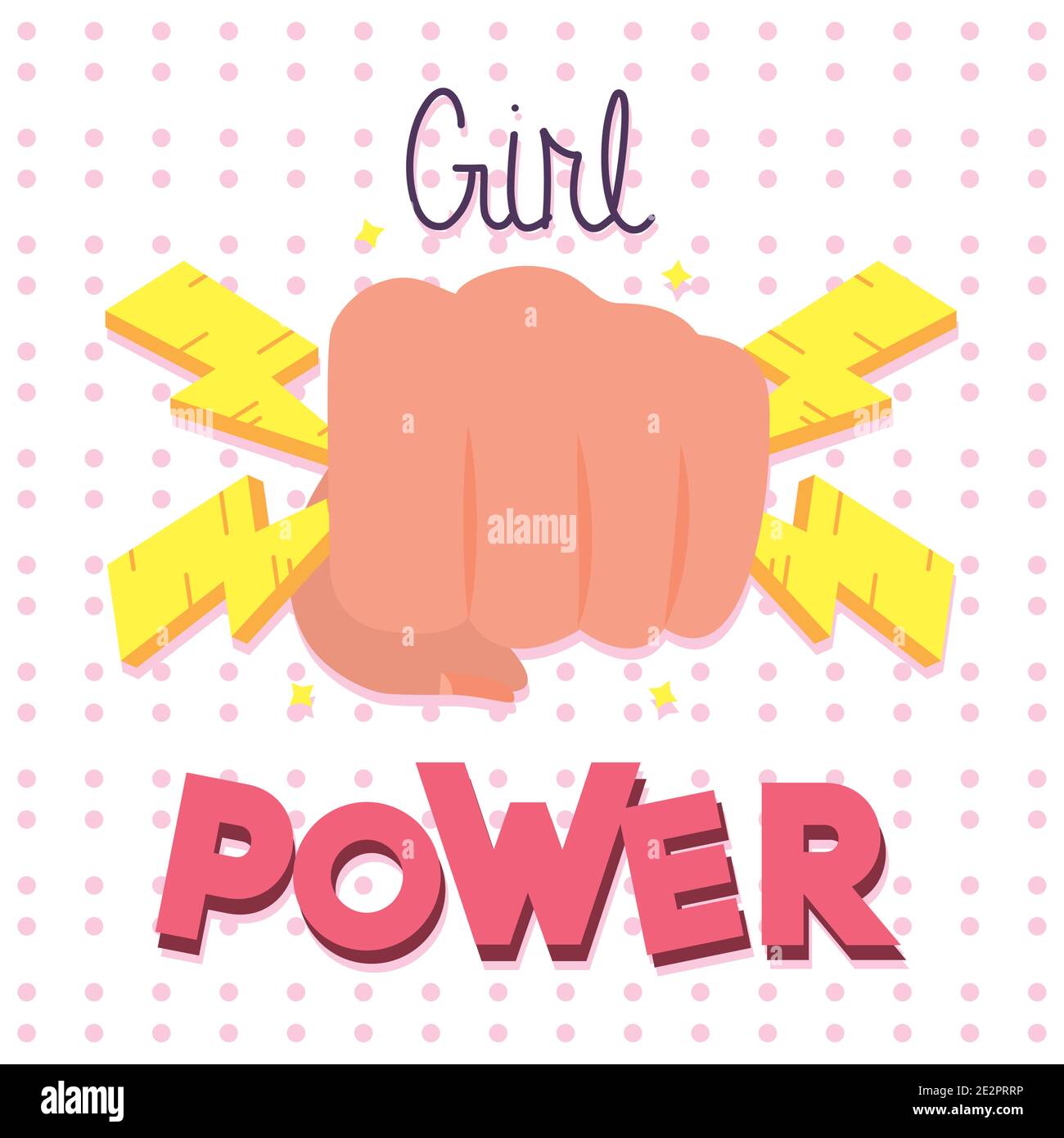 girl power design with fist holding thunders over white background ...