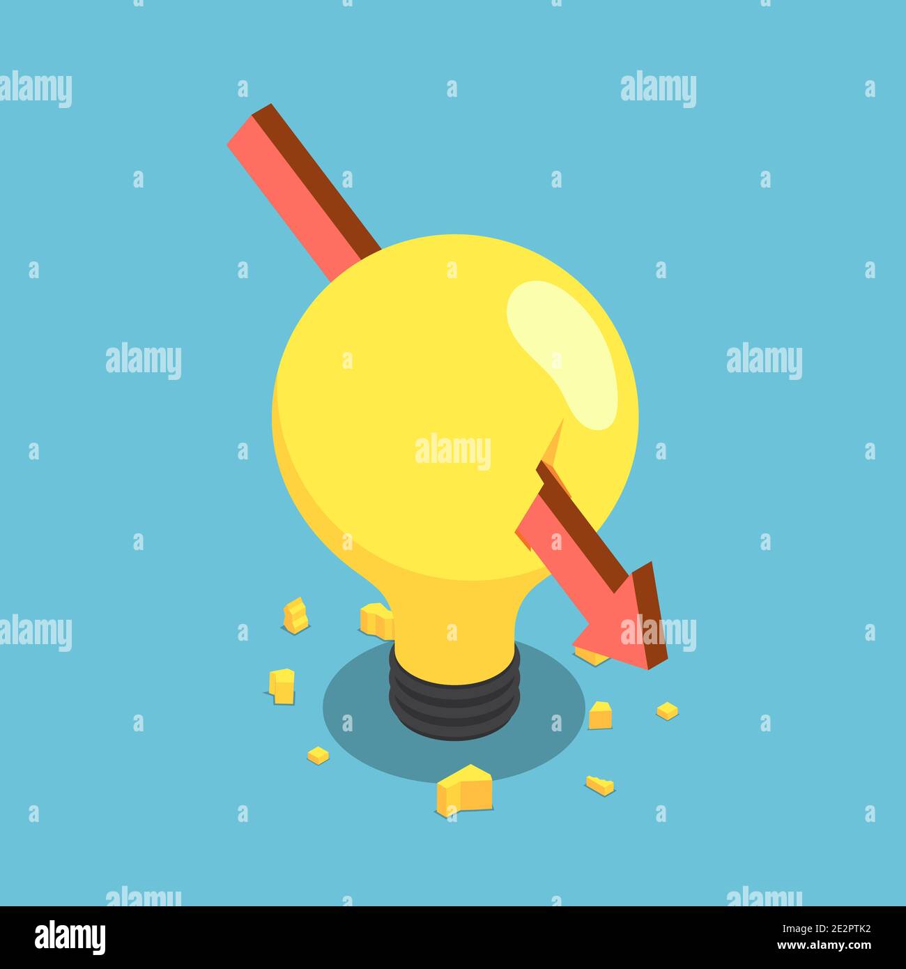 Flat 3d Isometric Red Arrow Piercing Light Bulb. Run Out of Idea ...