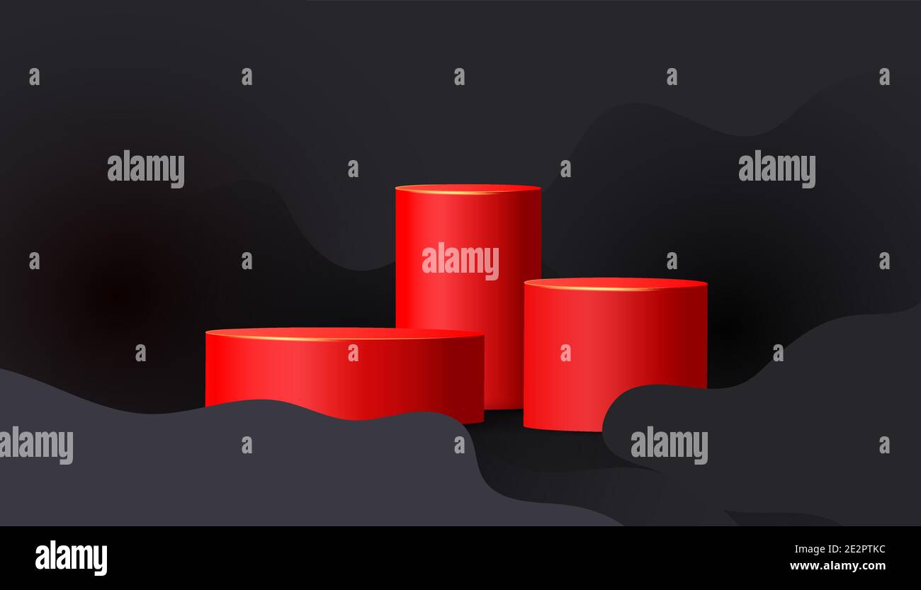 Color minimal scene with black wave liquide shapes and red empty ...