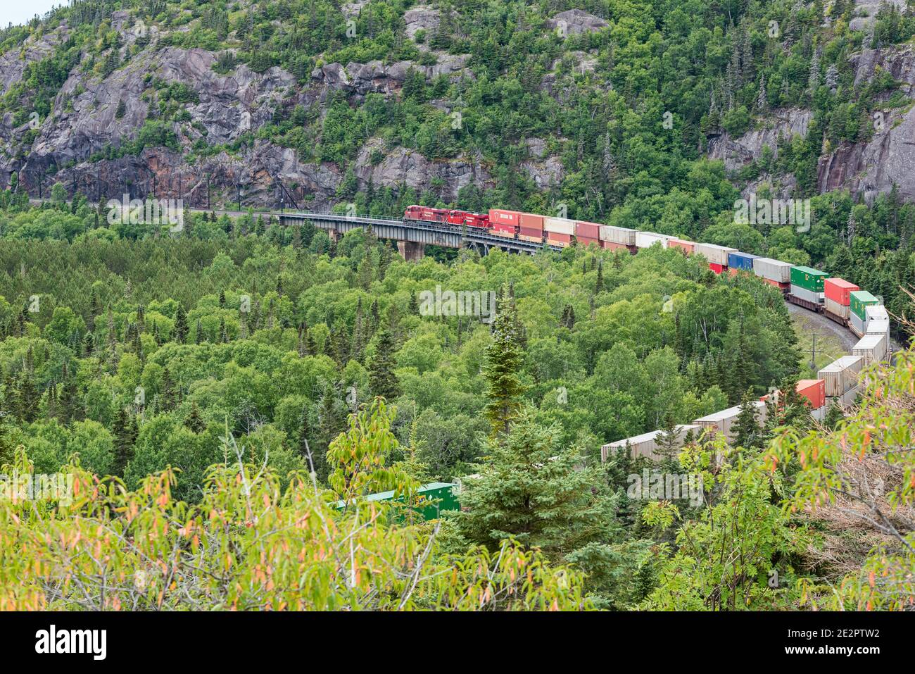 Containers train of the Canadian Pacific in direction of Thunder Bay on ...