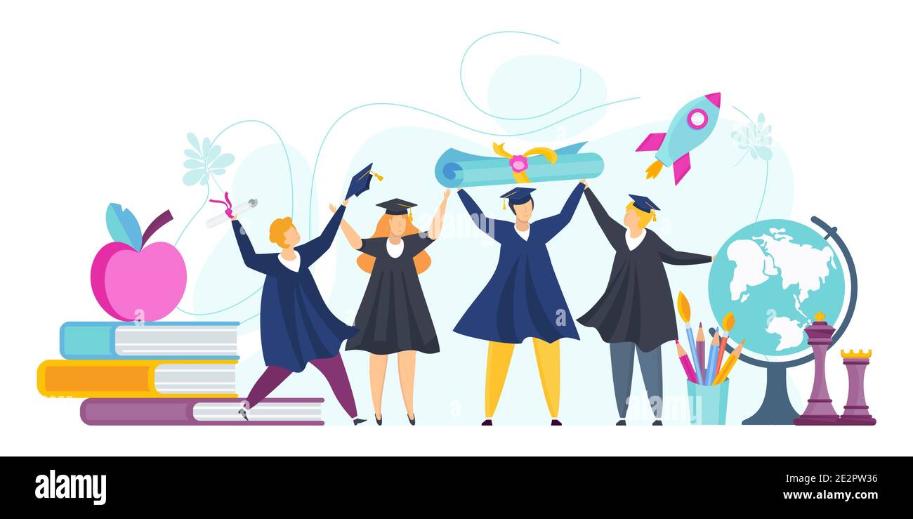 Graduation students. Group of fun people. Boys and girls Stock Vector ...