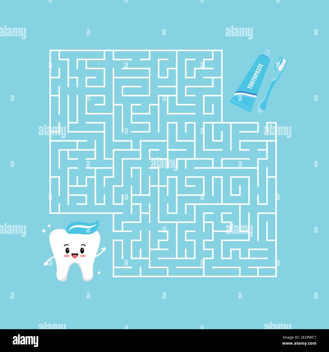 Cute tooth and toothpaste with toothbrush maze game labyrinth Stock ...