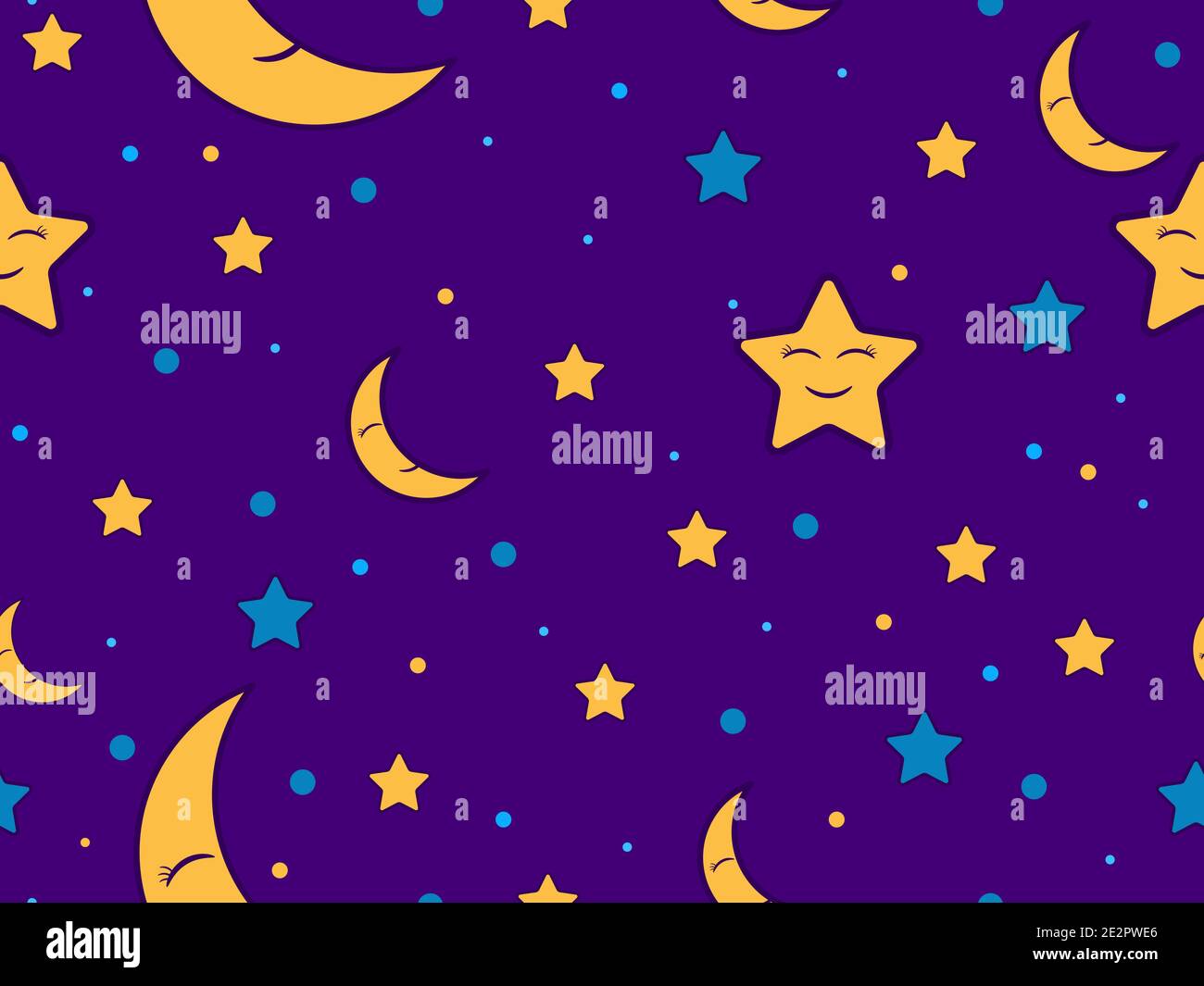 Good night. Sleeping crescent and stars seamless pattern. Night sky ...