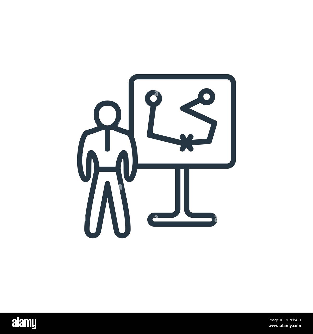 Person explaining strategy on a board with a sketch outline vector icon ...