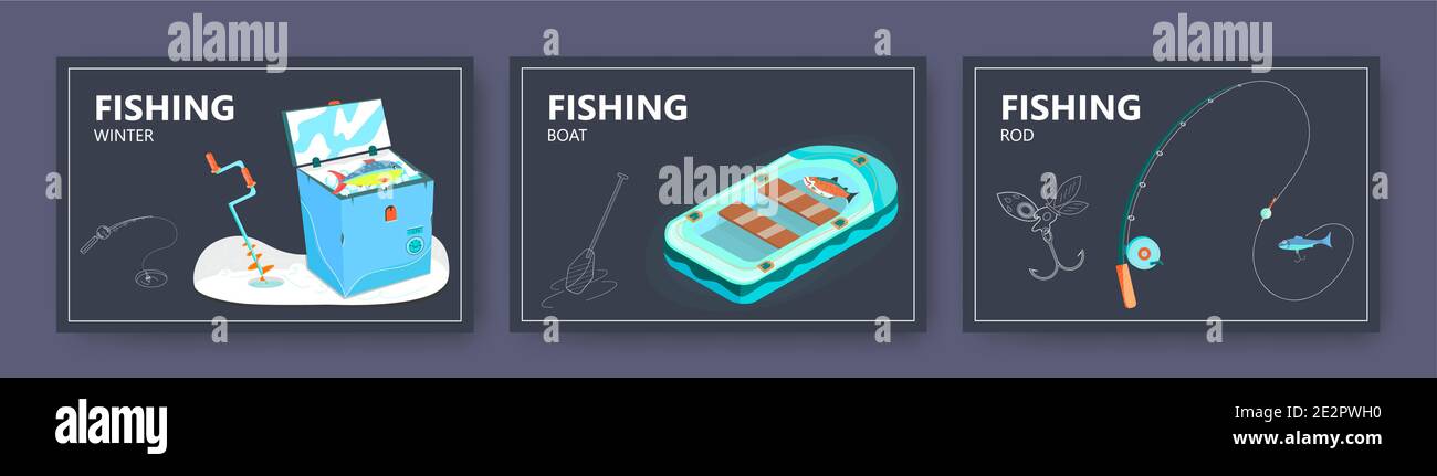 Fishing tackle shop website banner template set, vector illustration ...