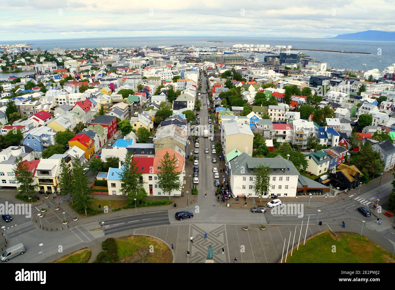 The aerial view of colorful buildings and streets in the city during ...