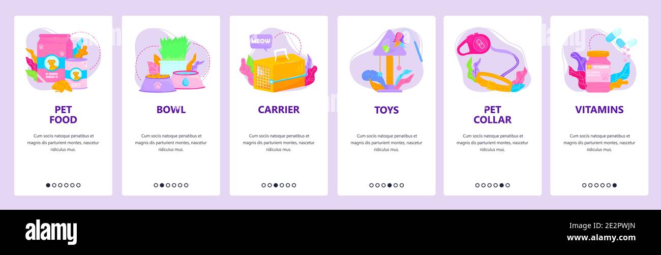 Online pet store. Pet food and supplies. Mobile app onboarding screens ...