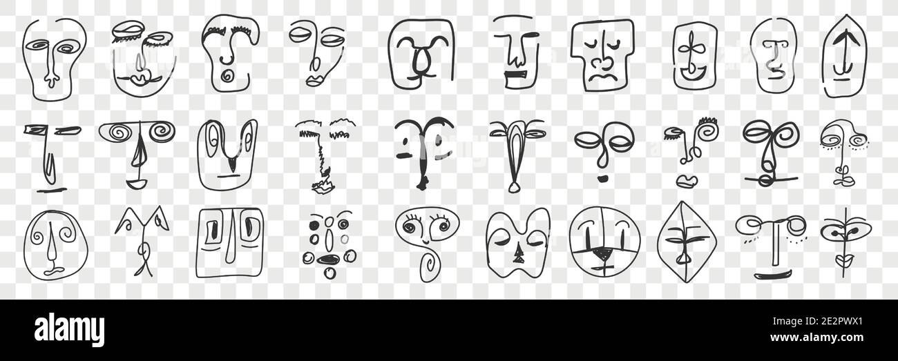 Various face features doodle set. Collection of hand drawn funny human ...