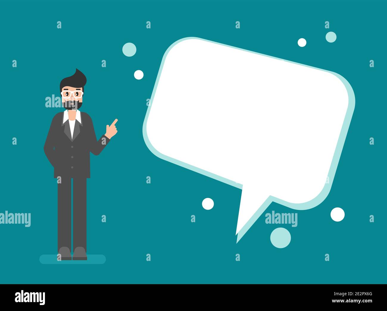businessman with big speech bubble. idea, help, message, give advice ...