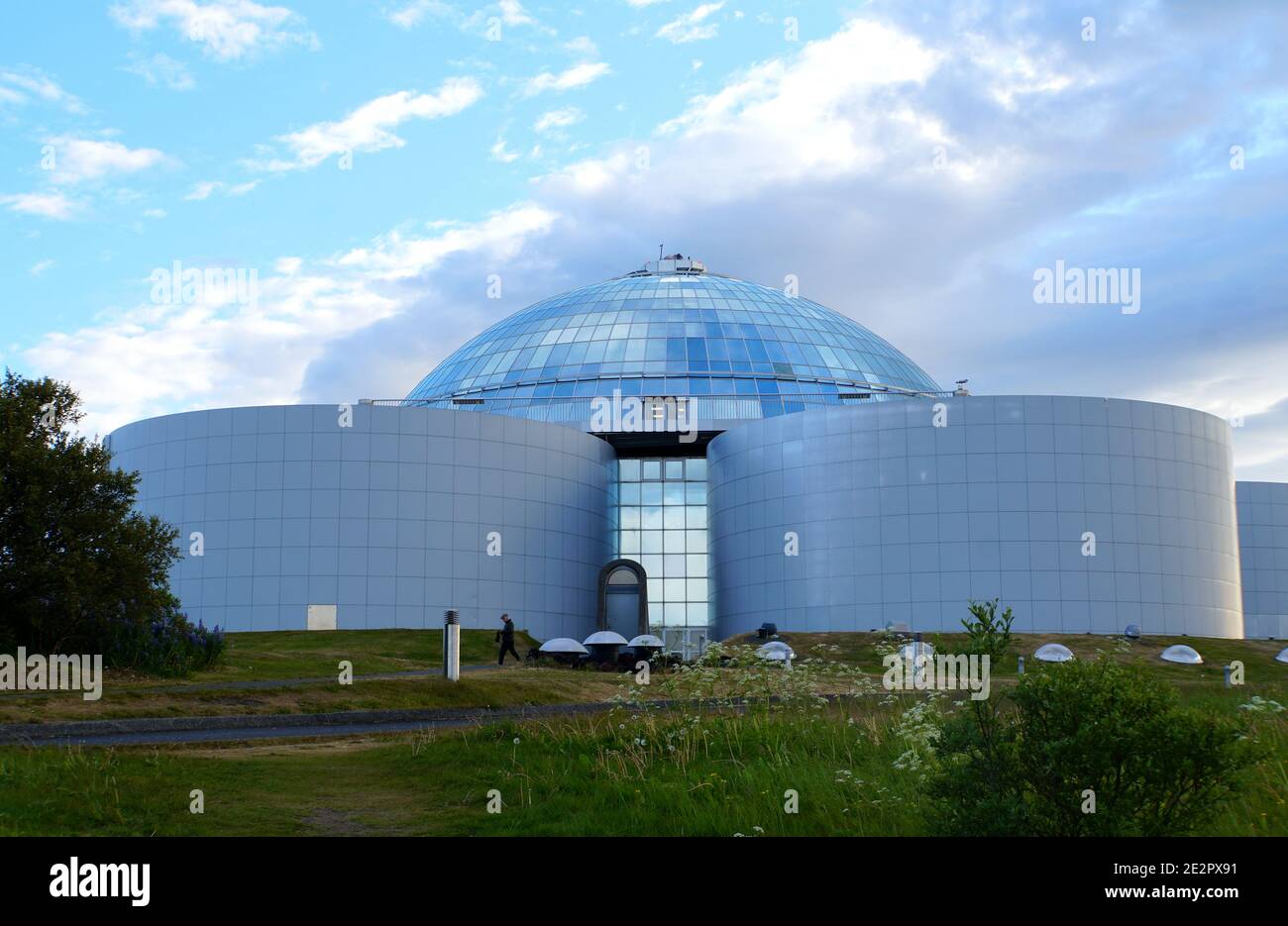 Reykjavik, Iceland - June 21, 2019 - The view of Perlan, the famous ...