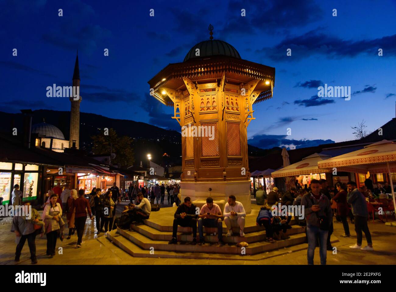 Night view of Bascarsija, the old bazaar and the cultural center of ...