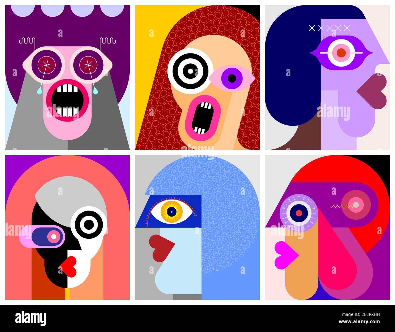 Six People Portraits modern art vector illustration. Six flat design ...